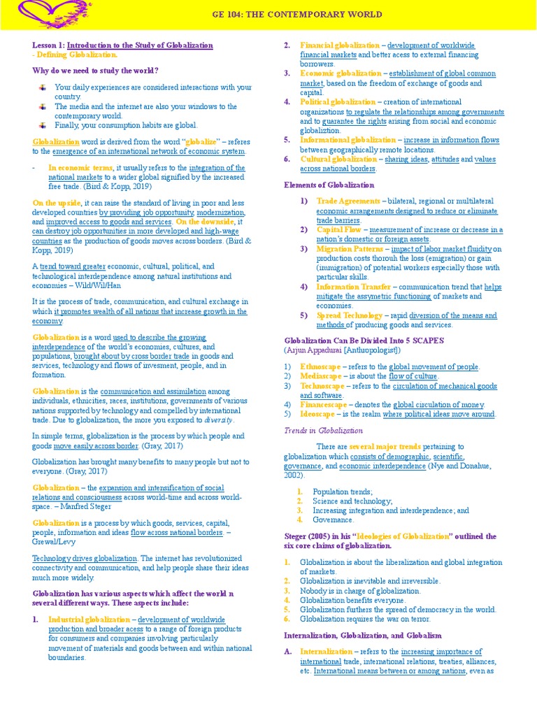 GE 104 Midterm Reviewer - The Contemporary World | PDF
