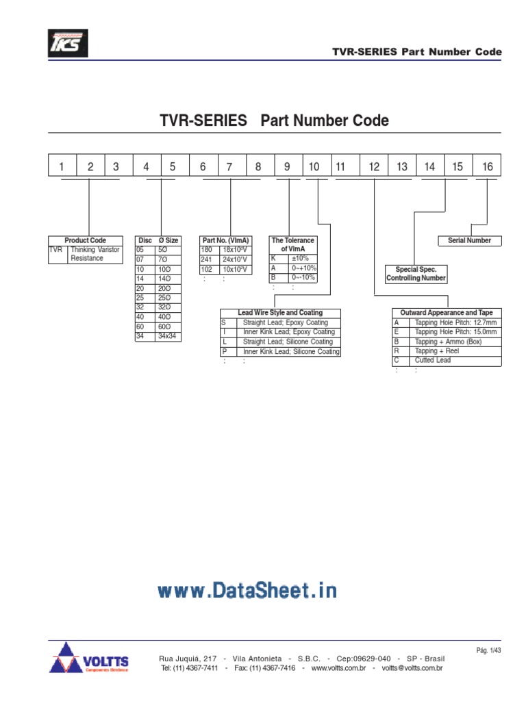 TVR Series Varistor Specifications | PDF