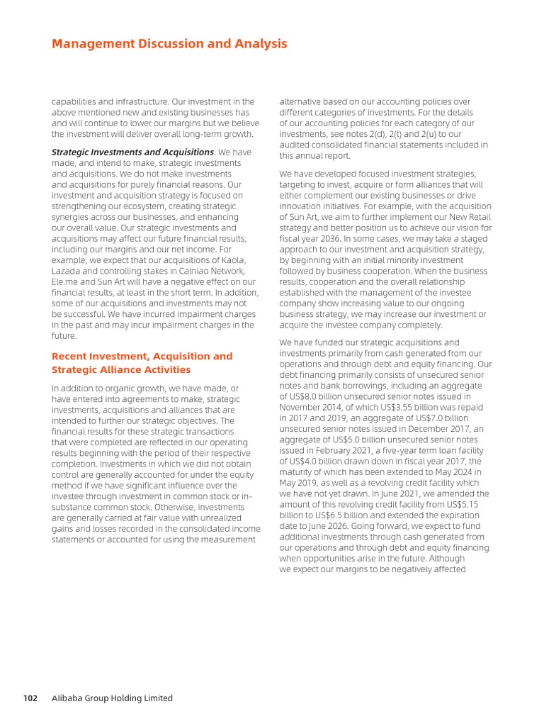 Management Discussion and Analysis Highlights Strategic Investments ...