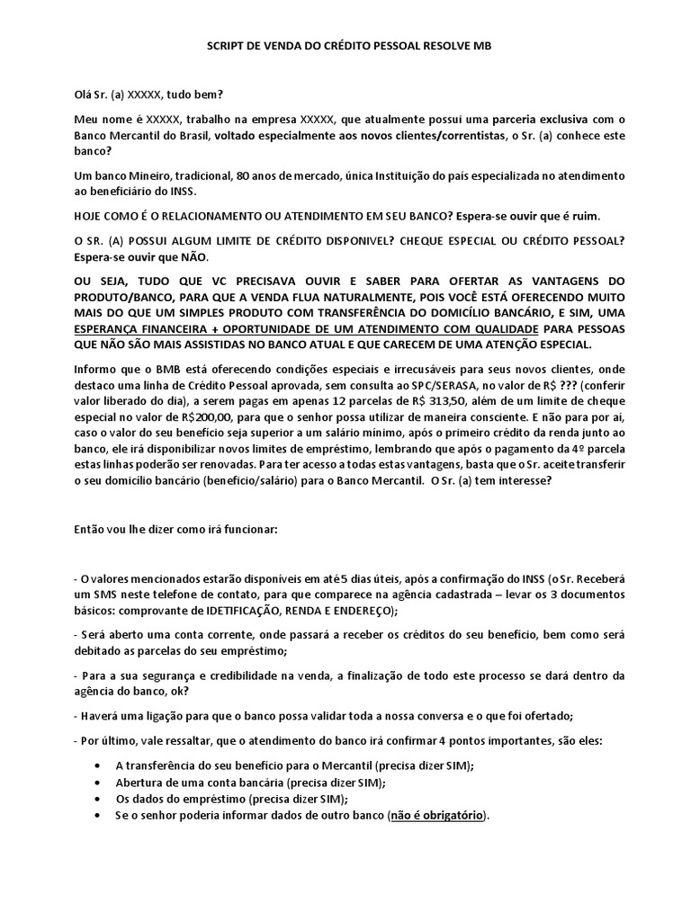 Script - CP RESOLVE 2020 | PDF | Empréstimos | Crédito Script - CP RESOLVE 2020 | PDF | Empréstimos | Crédito
