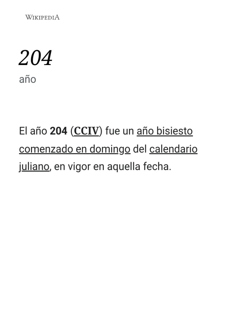 El Año 204 (CCIV) Fue Un Año Bisiesto Comenzado en Domingo Del ...