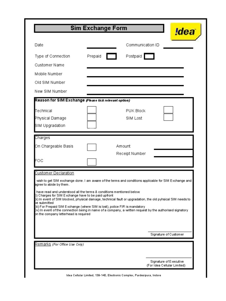 Idea SIM Exchange Form Guidelines | PDF | Prepaid Mobile Phone | Telephony