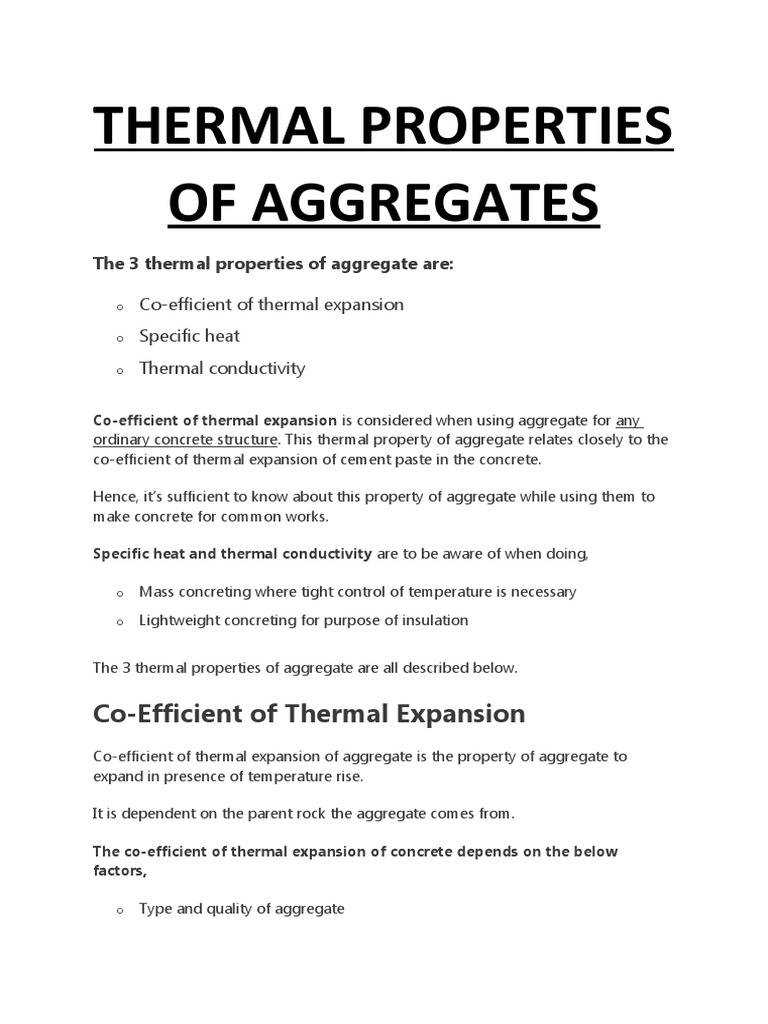 Thermal Properties of Aggregates in Concrete | PDF | Concrete | Thermal ...