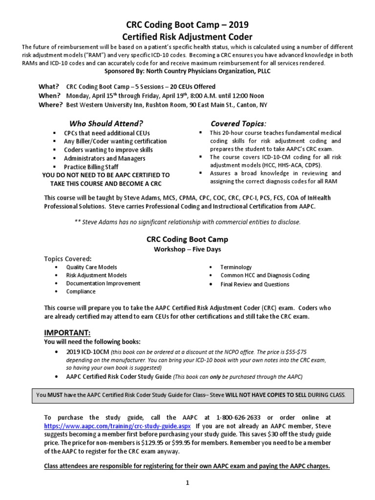 CRC Coding Boot Camp 2019 FINAL | Download Free PDF | Credit Card | Medicine