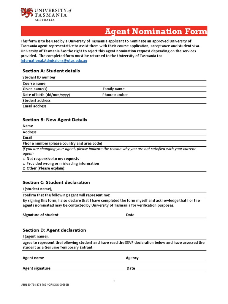 Agent Nomination Form | Download Free PDF | Travel Visa