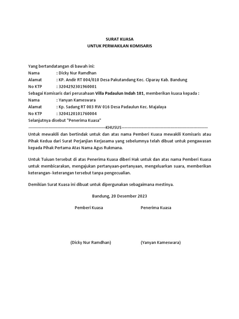 Surat Kuasa Perwakilan | PDF