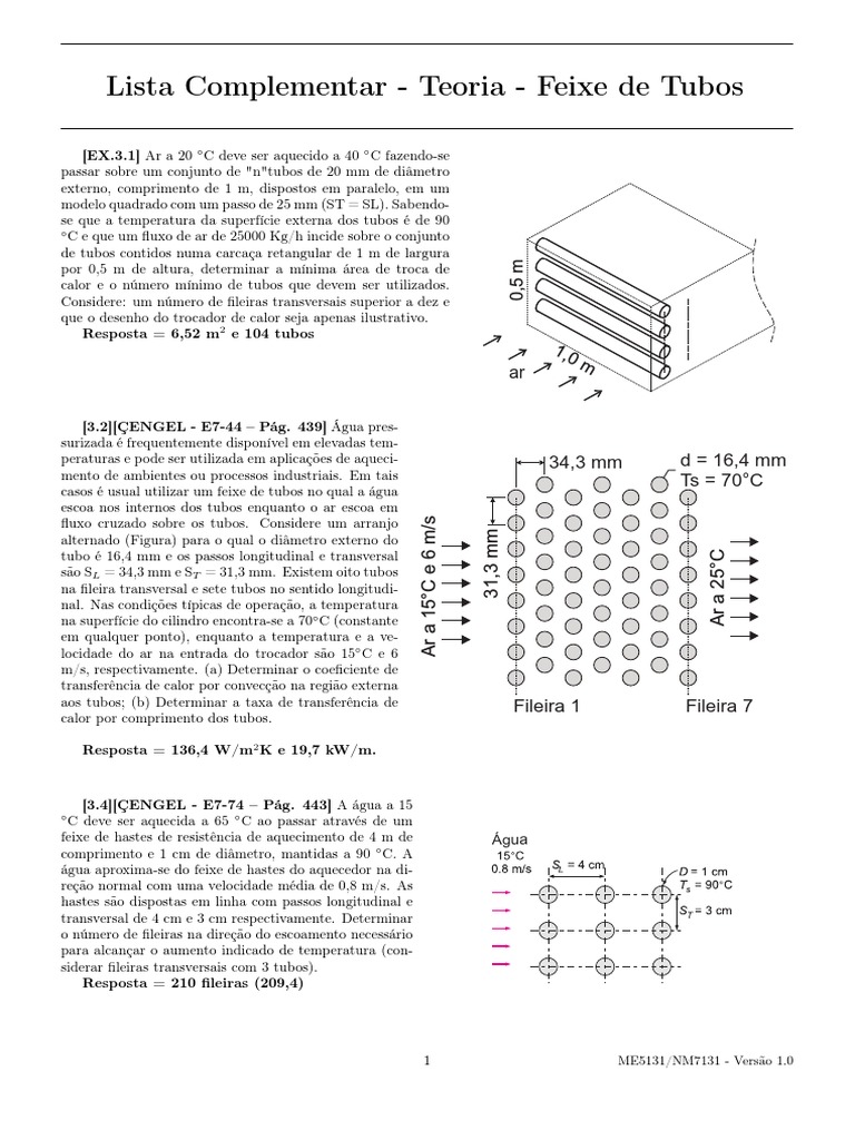 (Lista 3) Escoamento em Feixe de Tubos Rev.2 | PDF | Calor ...