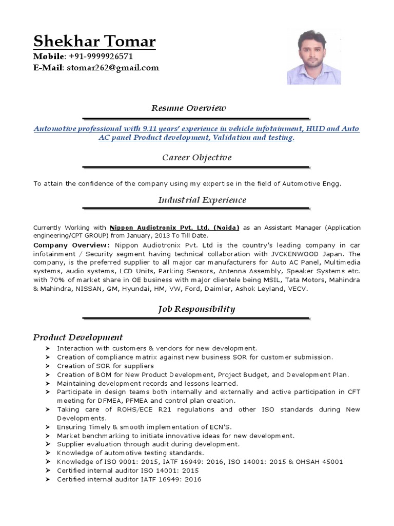 Shekhar Tomar Resume | PDF | Automotive Industry | Nissan