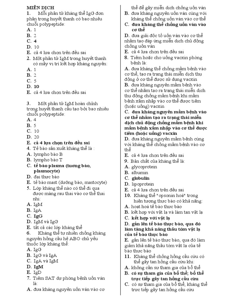 Trắc Nghiệm 240 ABC Mien Dich | PDF