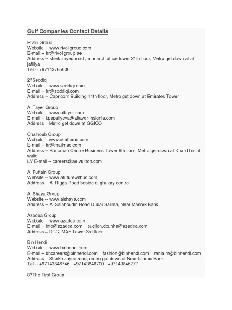 Toaz - Info Gulf Companies Contact Details PR | PDF | Dubai | United ...
