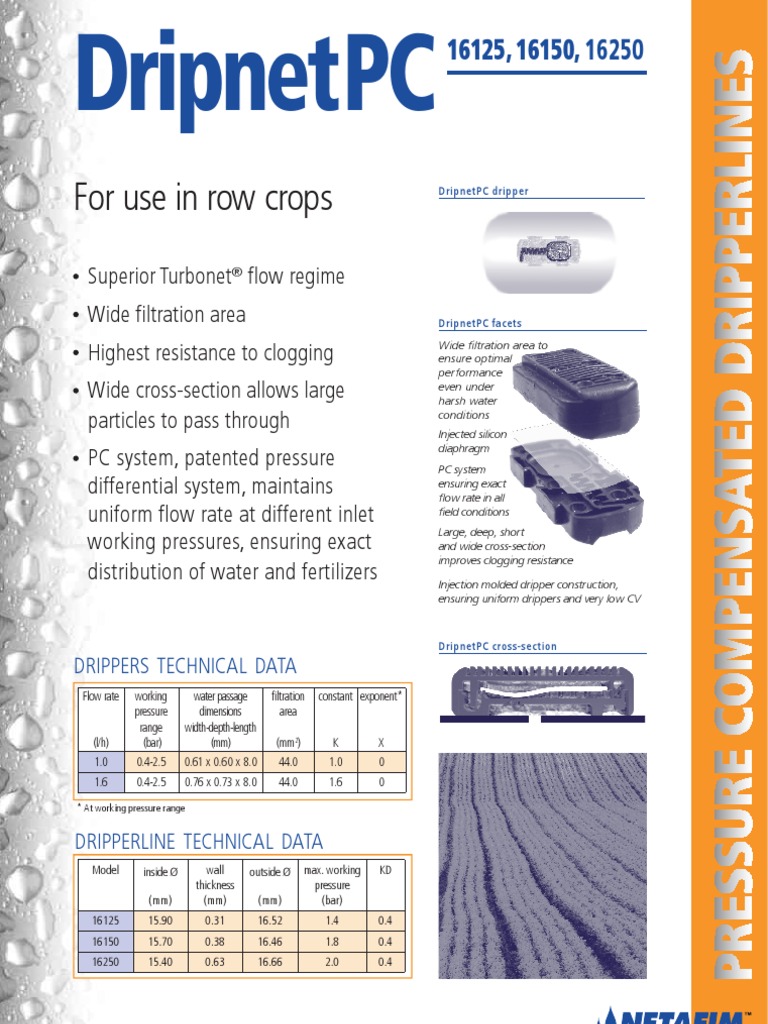 Dripnet PC Dripper Specifications Guide | PDF | Physics | Mechanical ...