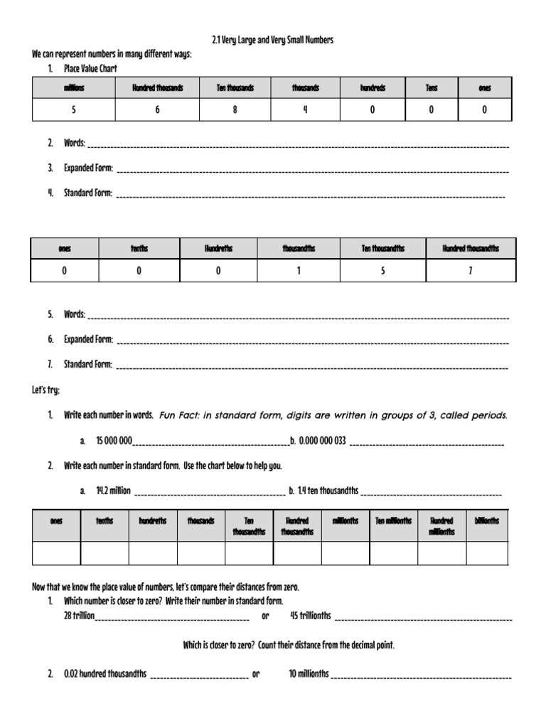 2.1 Very Large and Very Small Numbers Lesson Handout | PDF | Astronomy ...