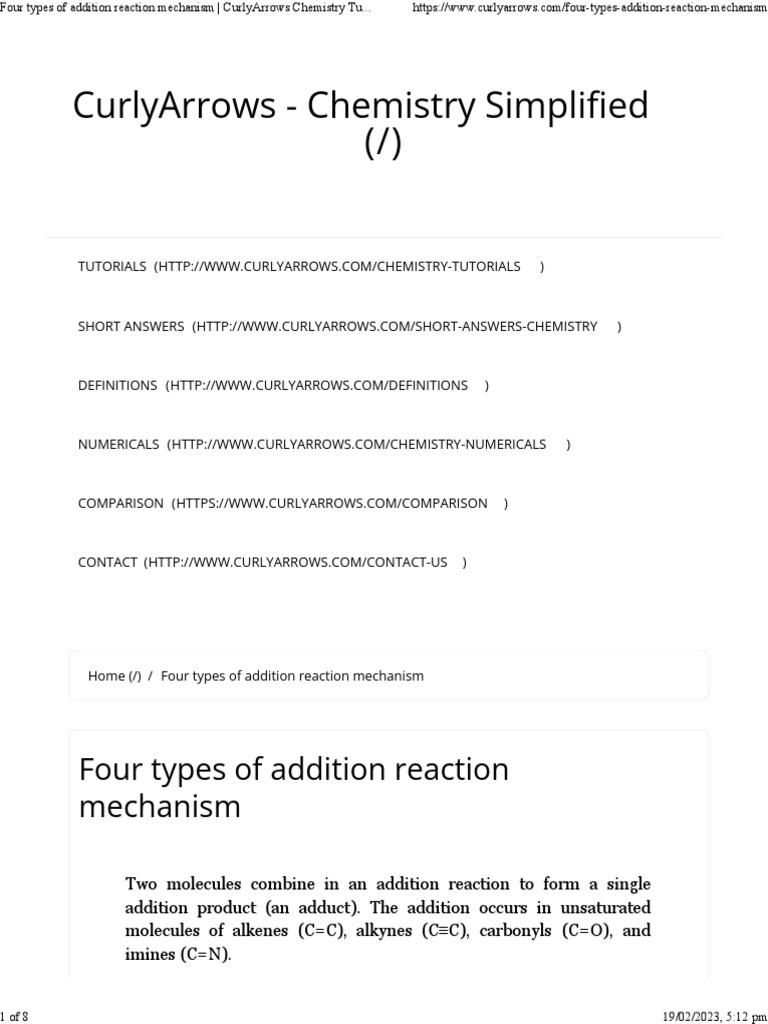Four Types Of Addition Reaction Mechanism 1 PDF Chemical