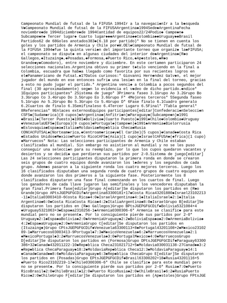 Campeonato Mundial de Futsal de La FIFUSA 1994 | PDF | Equipos ...
