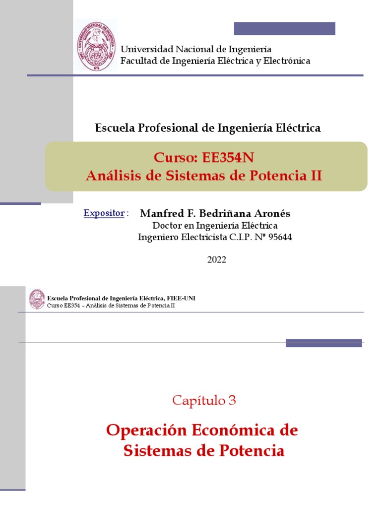 EE354 - Clase 11P1 - Costo Marginal y Flujo de Potencia Óptimo 2021-III ...