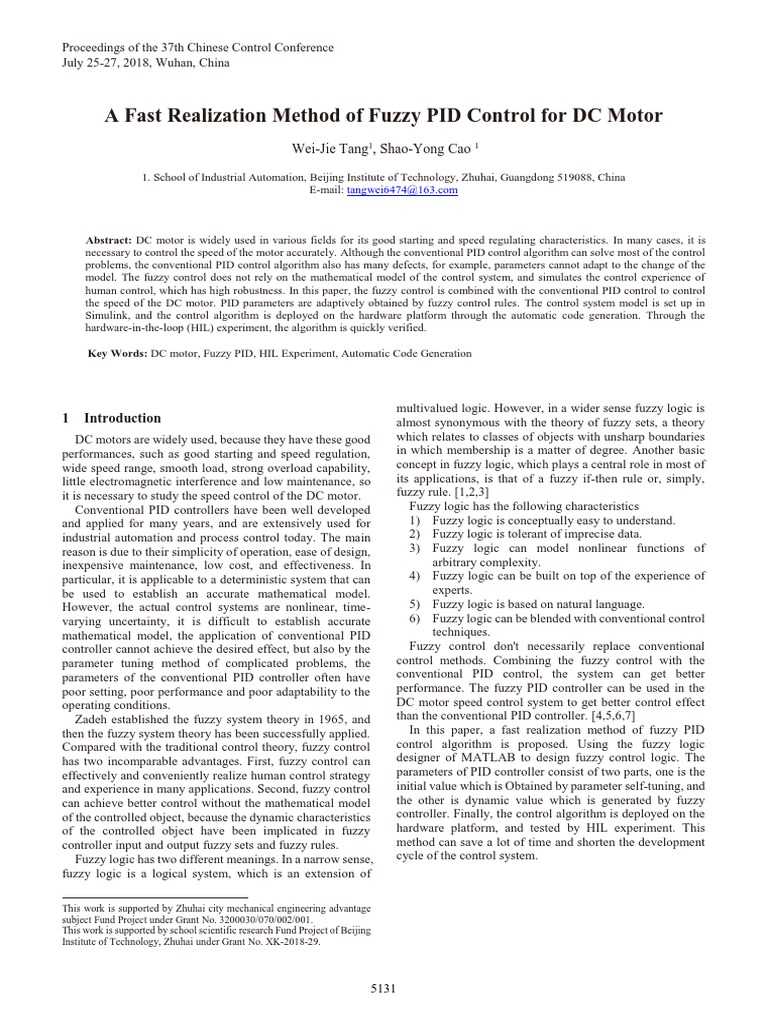 A Fast Realization Method of Fuzzy PID Control For DC Motor | Download Free PDF | Fuzzy Logic ...
