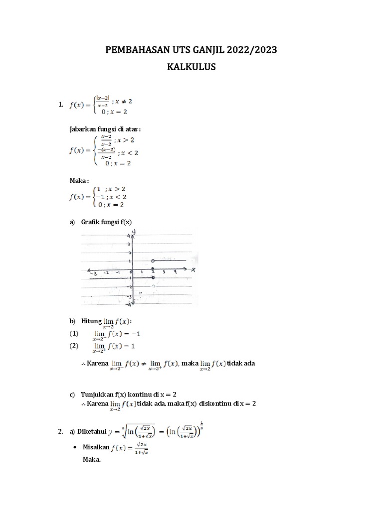 Kalkulus - Div Statistika - Pembahasan - Uts Ganjil - 2022 - 2023 - 6414 - Dava Setyawan Putra | PDF