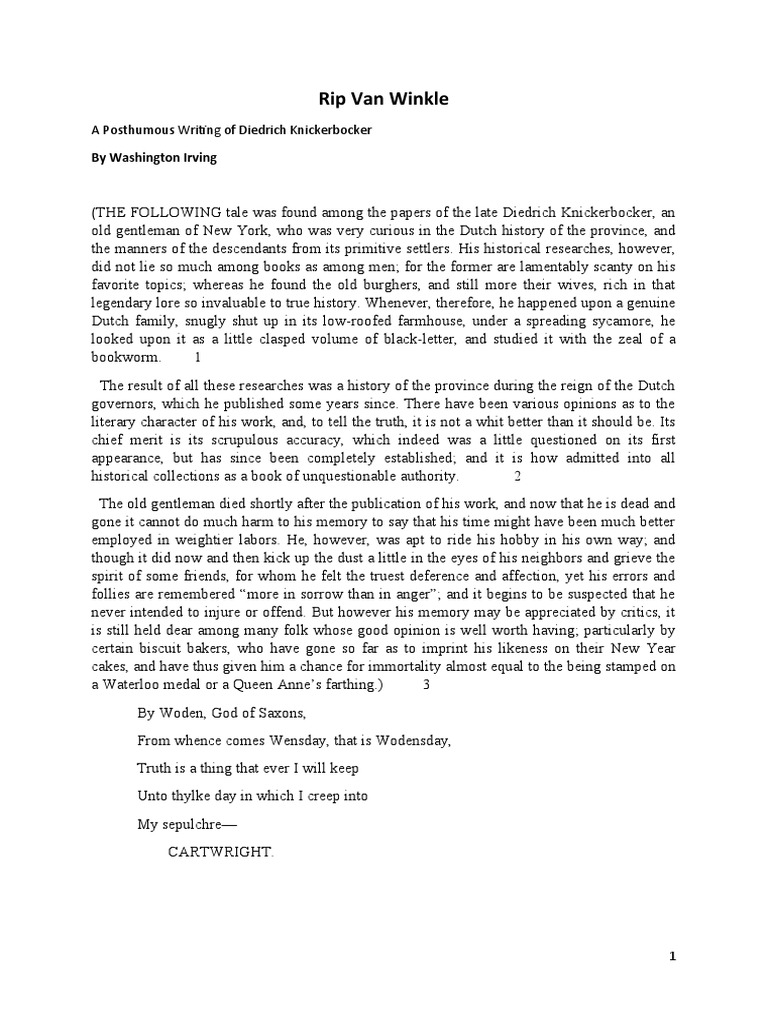 Rip Van Winkle Text | PDF