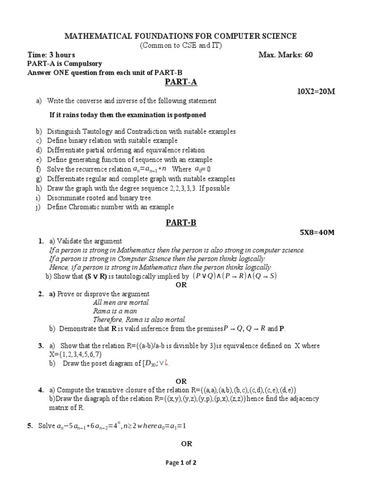 MATHEMATICAL FOUNDATIONS FOR COMPUTER SCIENCE Paper | PDF | Argument | Function (Mathematics)