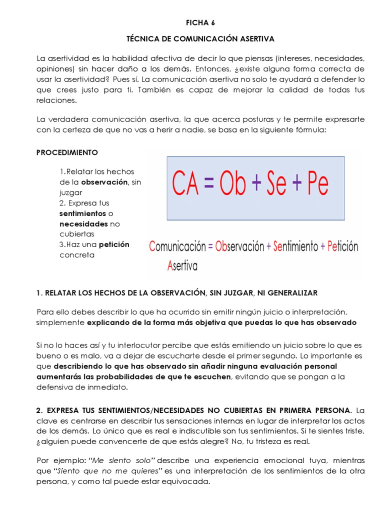 Formula Comunicación Asertiva | PDF | Las emociones
