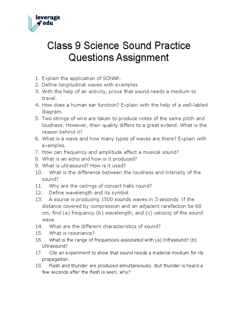 Class 9 Science Sound Practice Questions Assignment | PDF