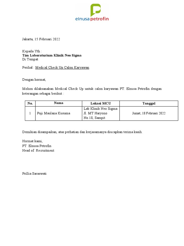 Surat Pengantar MCU | PDF