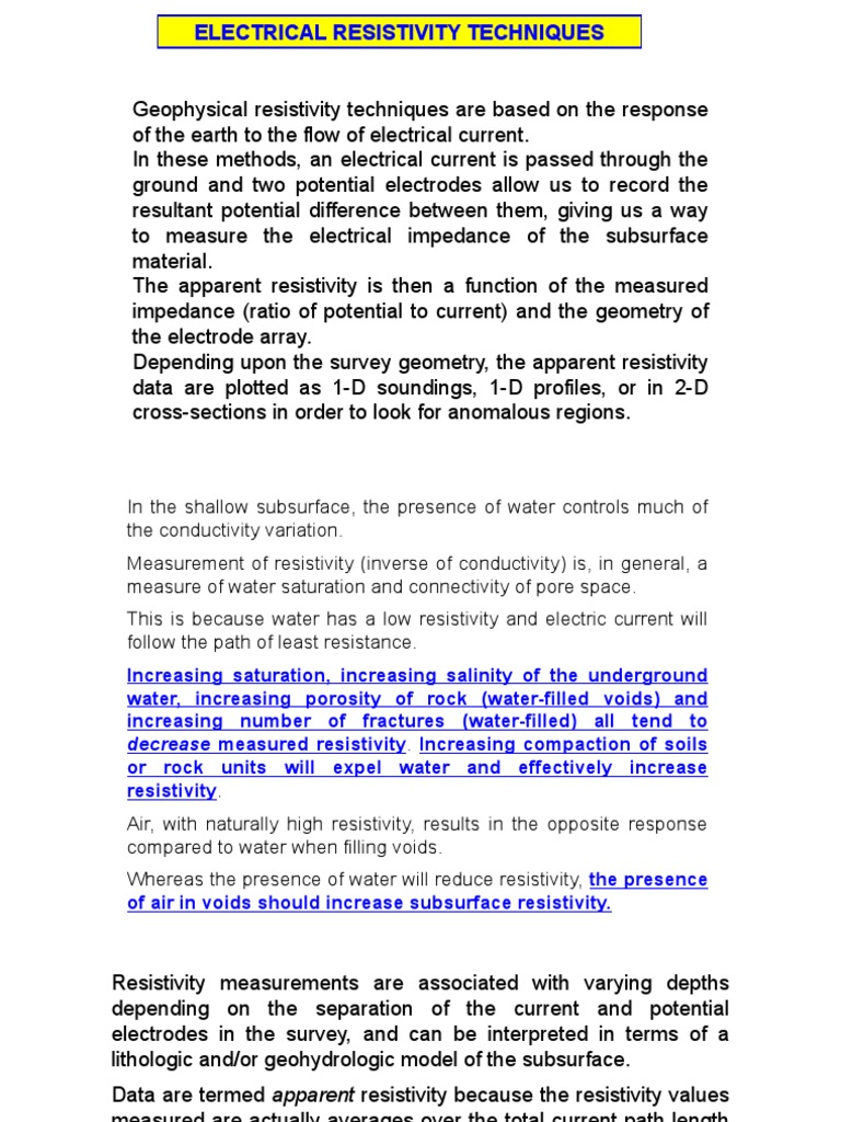 Geophysics - Intro To Resistivity Survey | PDF | Porosity | Electrical ...