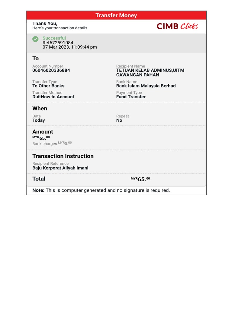 Bank Transfer Confirmation | PDF
