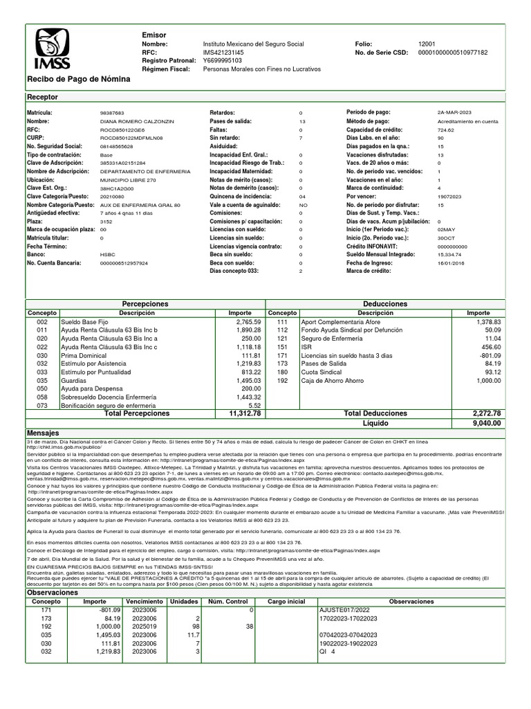 Recibo de Pago de Nómina: Emisor | PDF | Especialidades Medicas | Medicina