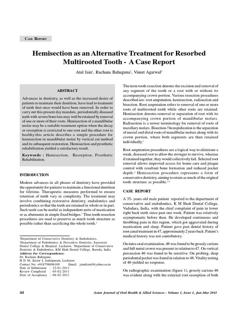 Hemisection As An Alternative Treatment For Resorb | PDF | Dentistry ...
