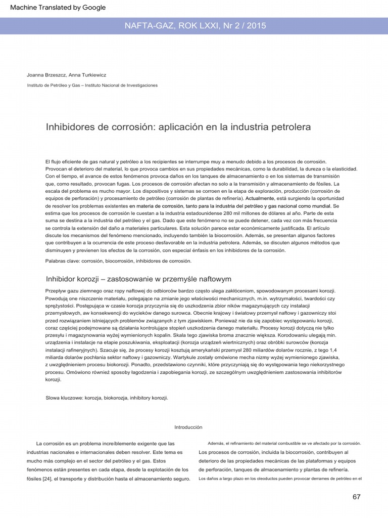 Inhibidores de Corrosión: Aplicación en La Industria Petrolera | PDF ...
