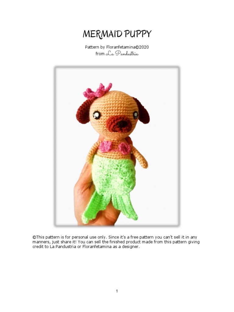 Mermaid Puppy - Pattern by La Pandustria© | PDF | Crochet | Folk Art