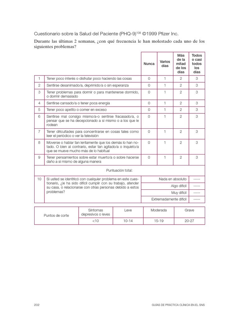 PHQ 9 | PDF | Medicina CLINICA | Enfermedades y trastornos