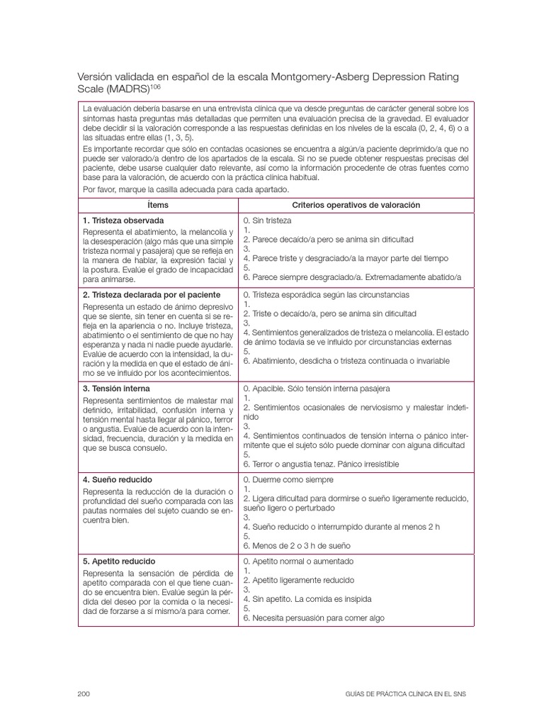 Escala MADRS para Evaluar Depresión | PDF | Suicidio | Depresión ...