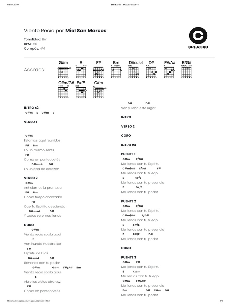 Acordes y letra de "Viento Recio" | PDF