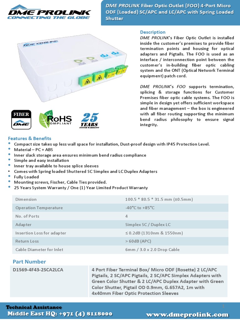Fiber Optic Outlet 4-Port Micro ODF | PDF | Home & Garden