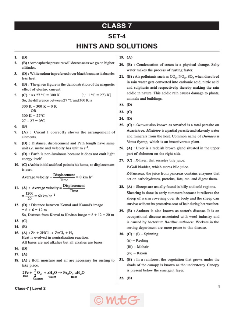 Nso Level2 Solution Class 7 Set 4 | Download Free PDF | Lung