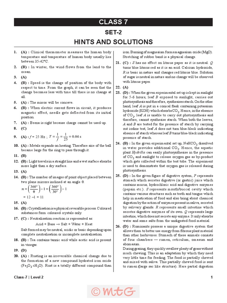 Class 7 Light Worksheet Answers | PDF | Digestion | Flowers