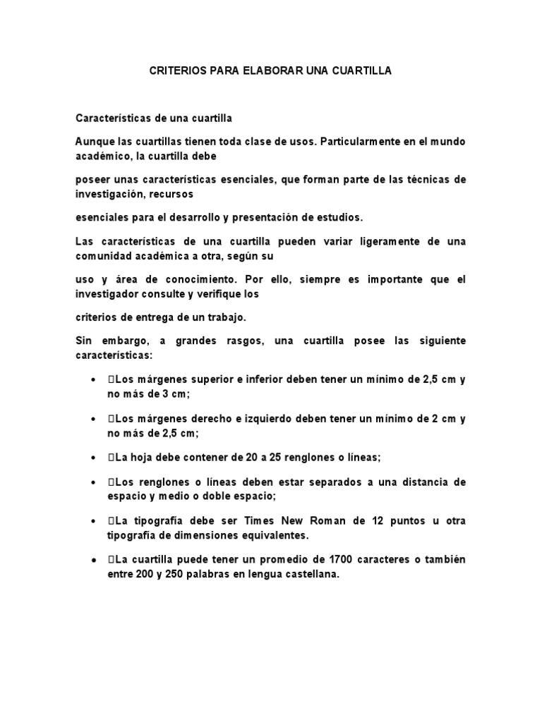 Criterios para Elaborar Una Cuartilla | PDF