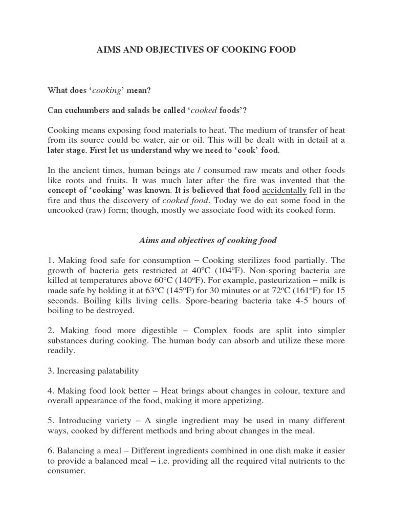 Aim and Objectives of Cooking | PDF | Cooking | Liquids