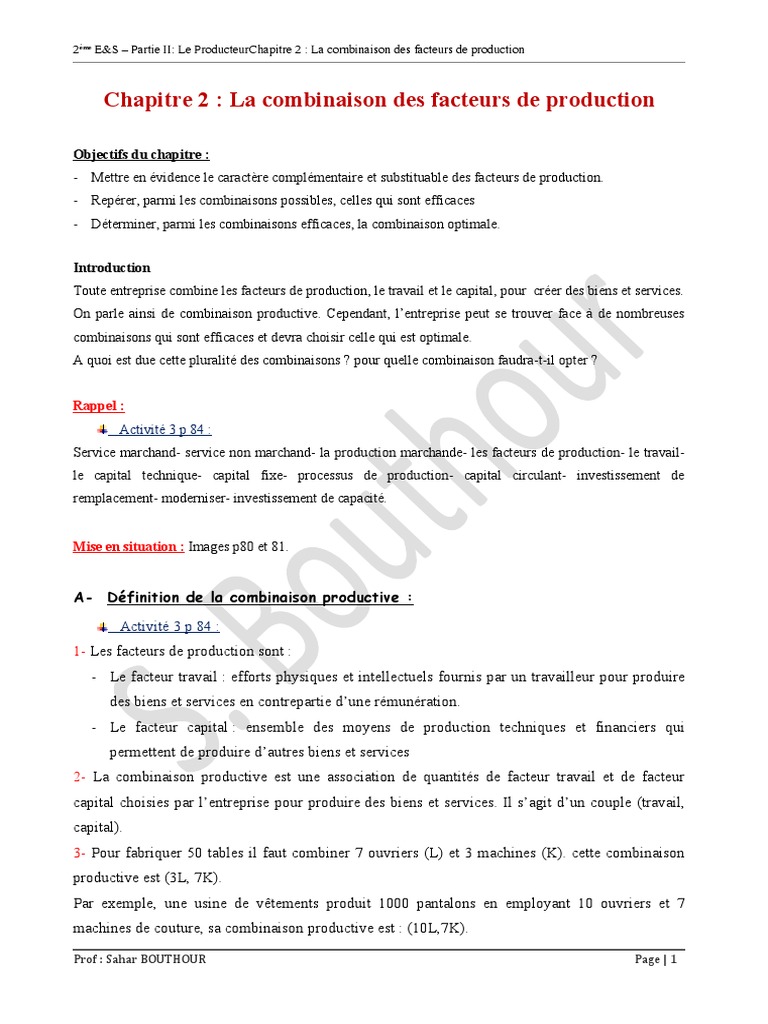 Mon Cours - Combinaison Productive | PDF | Capital (Économie ...