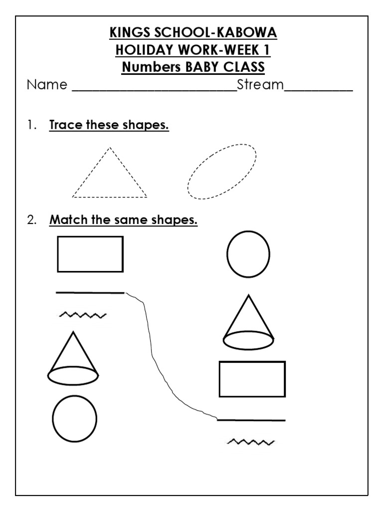 Name - Stream - : Kings School-Kabowa Holiday Work-Week 1 Numbers BABY ...
