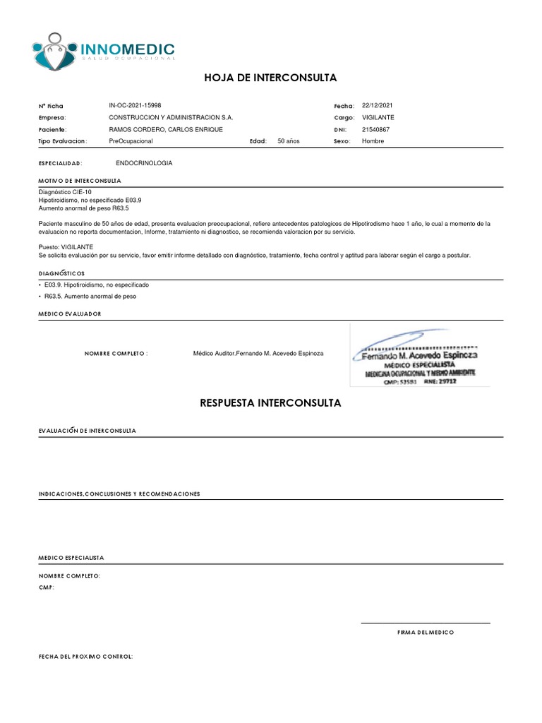 Hoja de Interconsulta | PDF