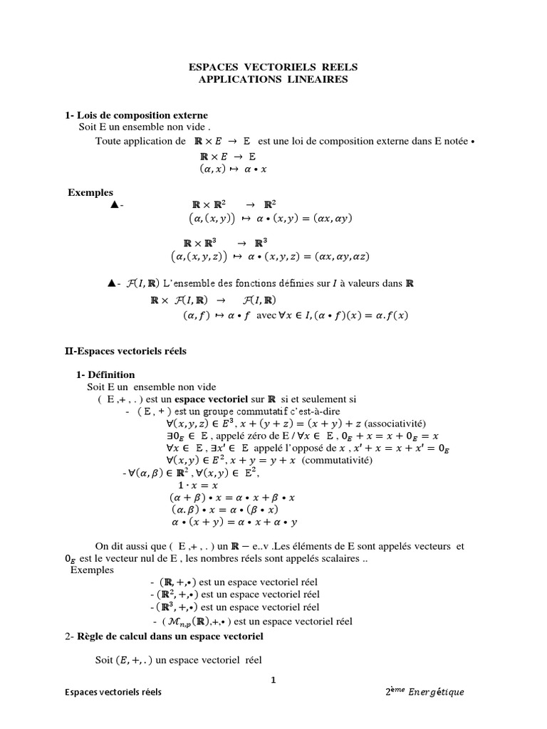 Définition des espaces vectoriels réels | PDF | Base (algèbre linéaire ...