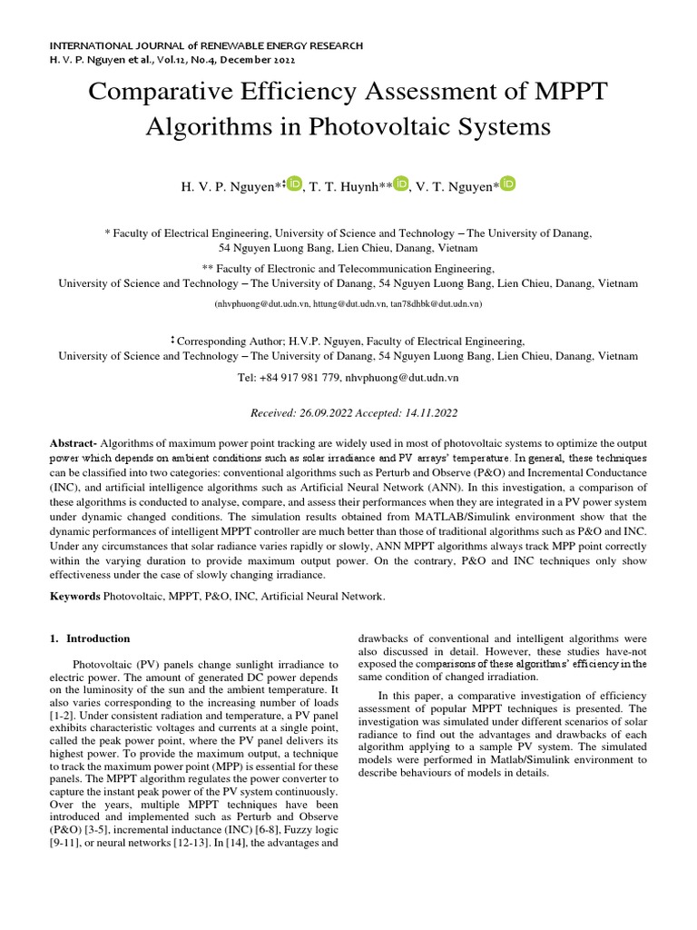 Comparative Efficiency Assessment of MPPT Algorithms in Photovoltaic Systems | PDF ...