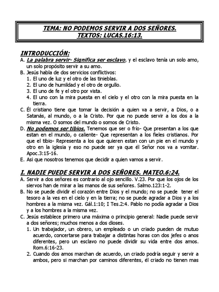 No Podemos Servir A Dos Senores | PDF | Jesús