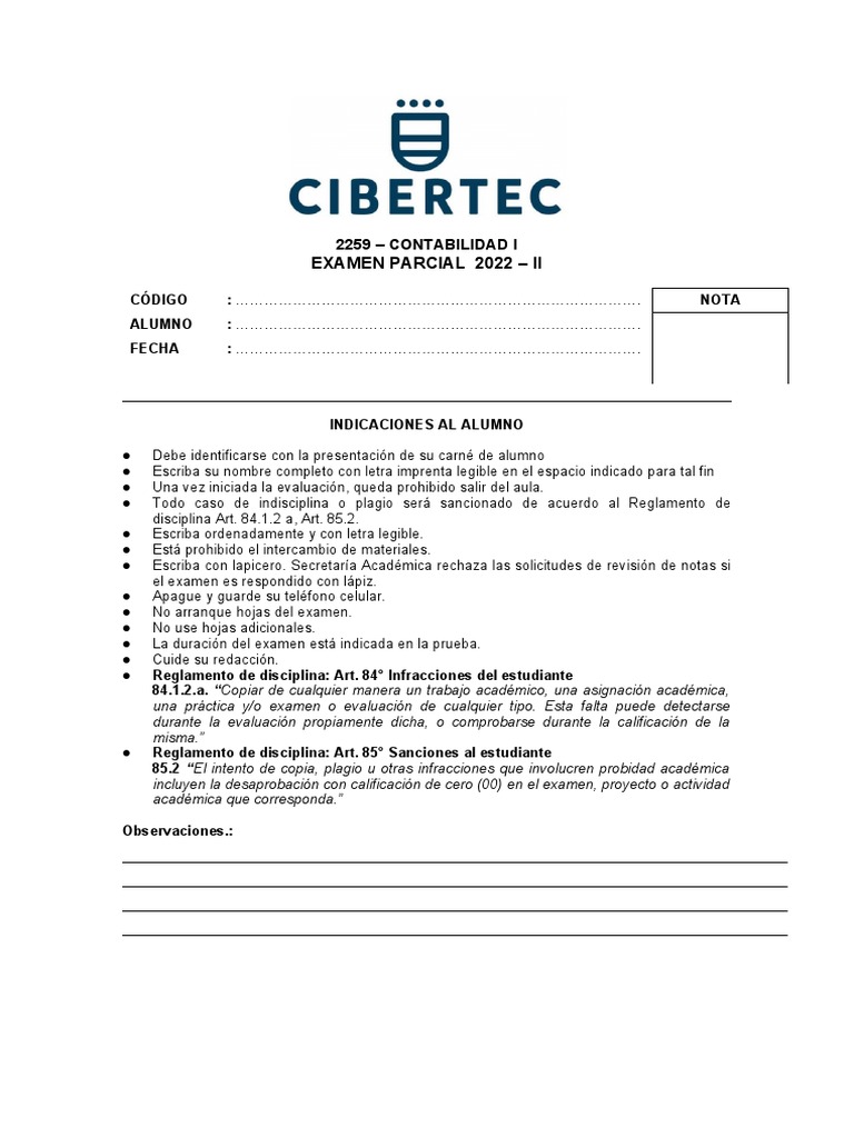 Examen Parcial Contabilidad General 2022 | PDF | Contabilidad ...