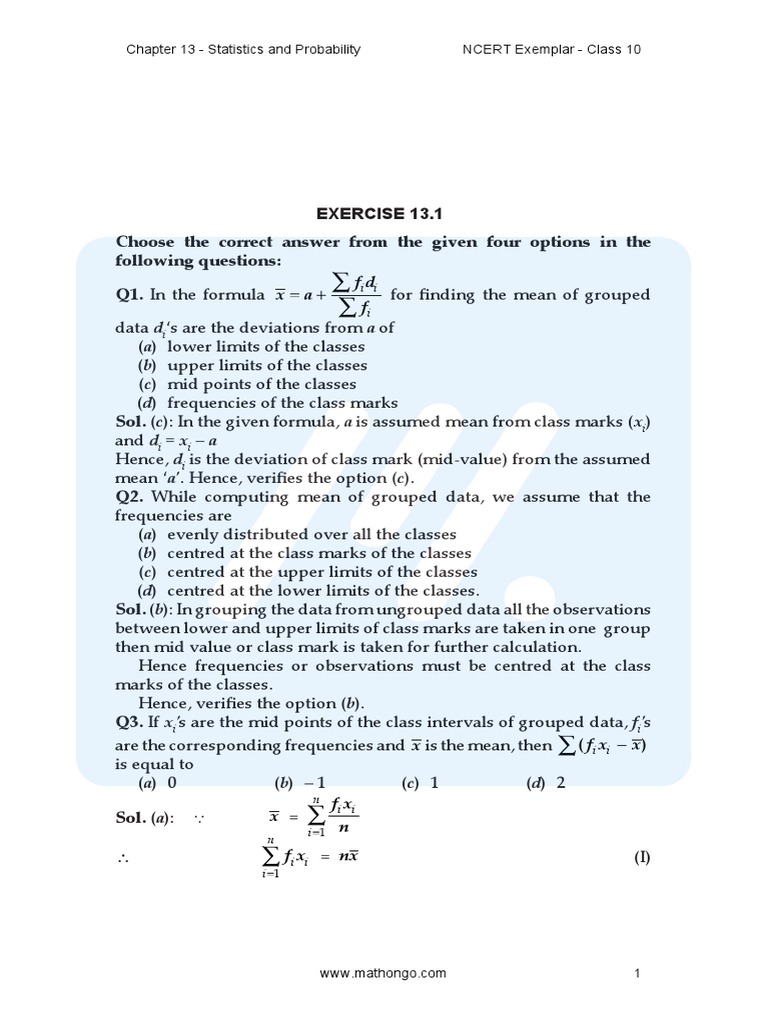 FD Xa F: Chapter 13 - Statistics and Probability NCERT Exemplar - Class ...