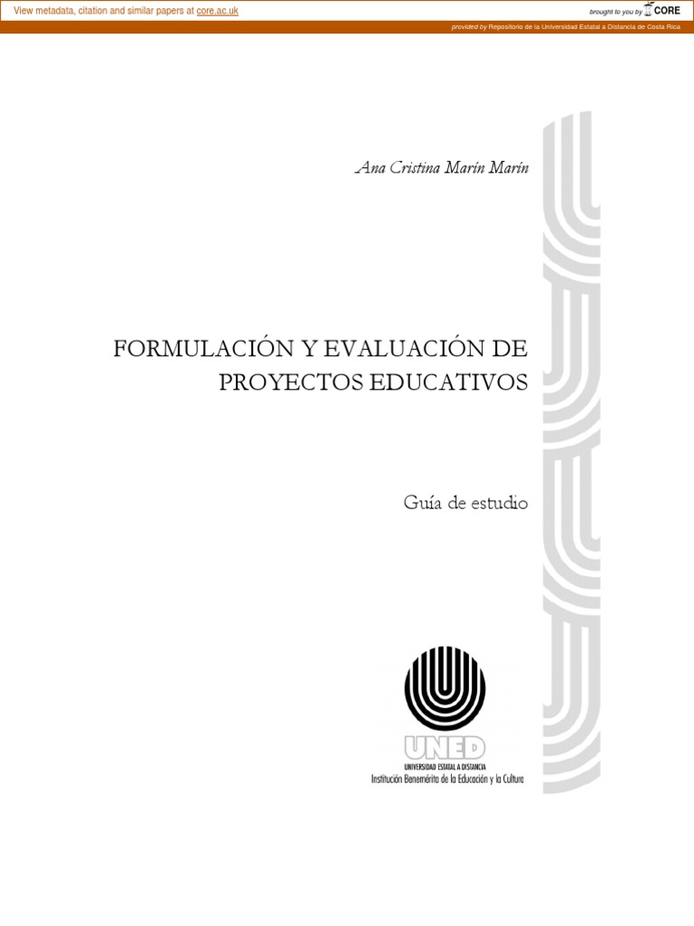 Formulación Y Evaluación de Proyectos Educativos: Ana Cristina Marín Marín | PDF | Evaluación ...