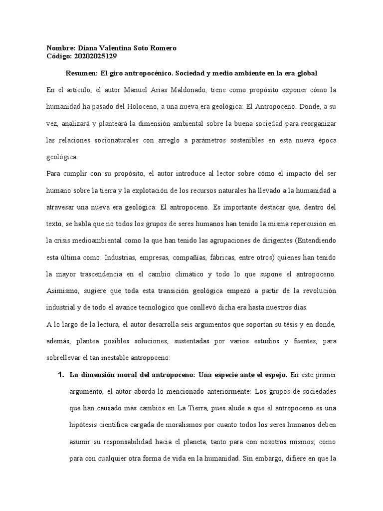 Resumen - El Giro Antropocénico. Sociedad y Medio Ambiente en La Era Global | PDF | Antropoceno ...